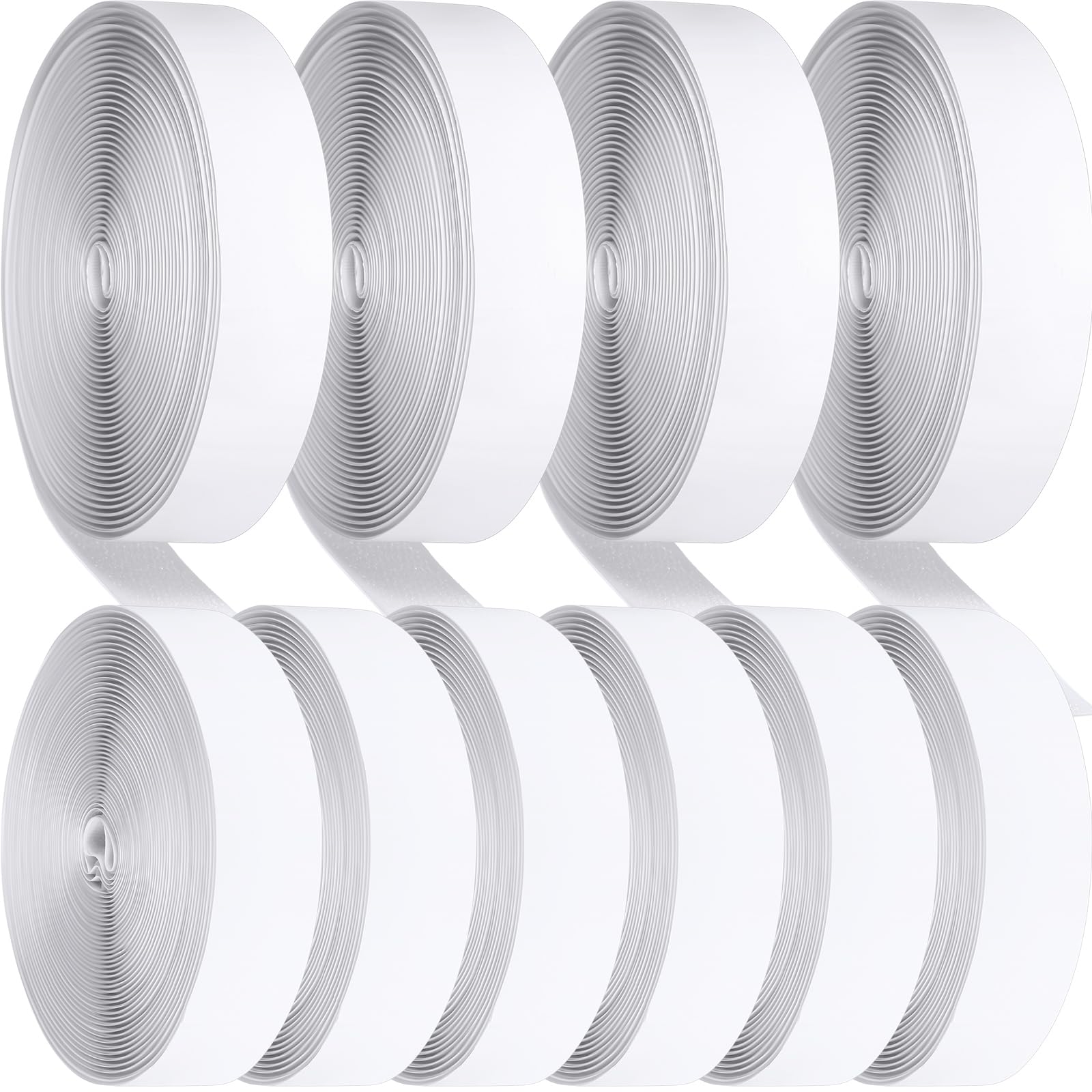 Qeeenar 10 Rolls 1 Inch x 260 ft Hook and Loop Tape Self Adhesive Strips with Adhesive Heavy Duty Double Sided Hook Loop Fastener Roll for Home Office School and Crafting Organization (White)
