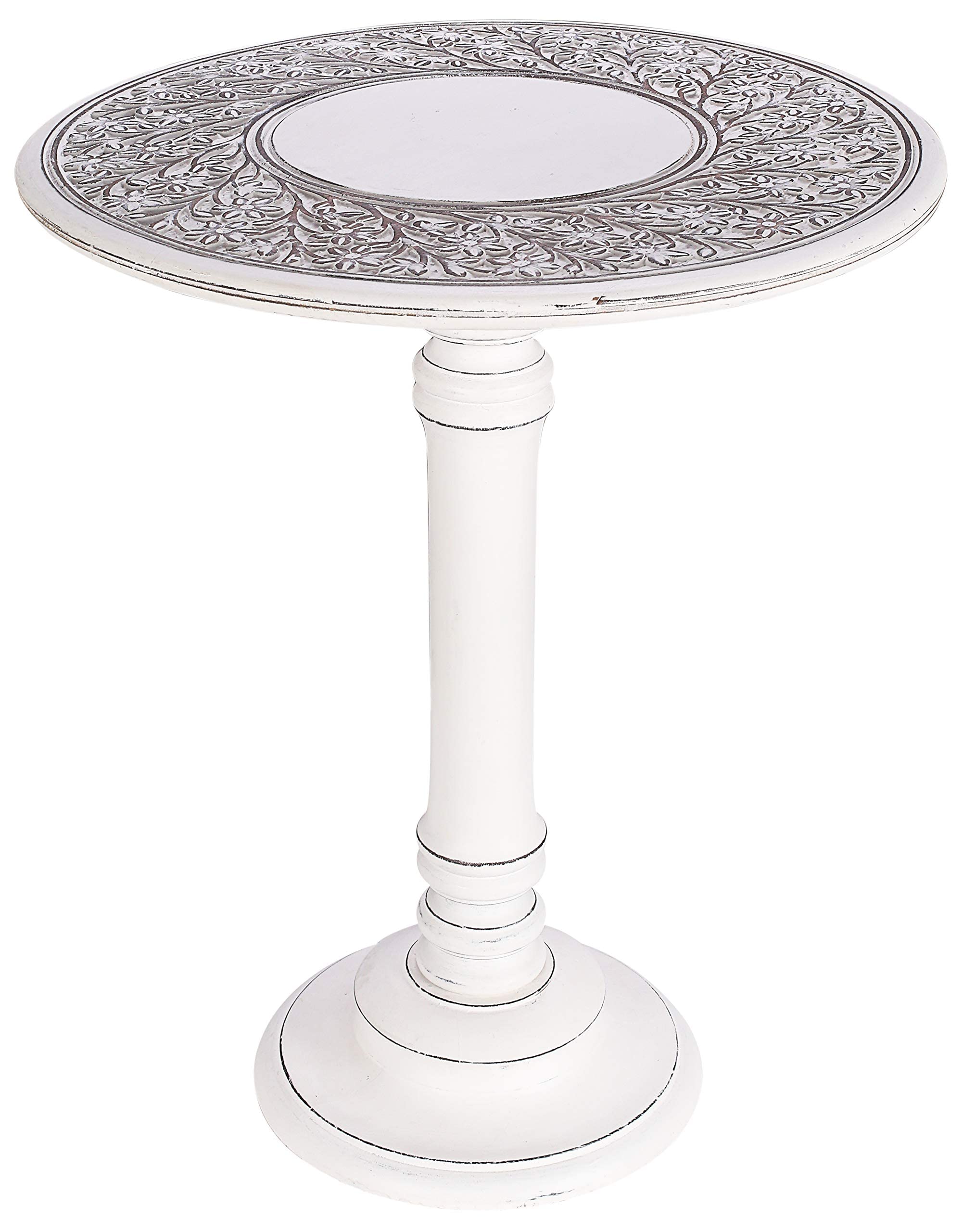 Round Side Table, Small Table, Side Table, Round End Table, End Table, Altar Table, Wood Accent Table, Coffee Table- Living Room End Table for Books and Plants- 18x22 Antique White