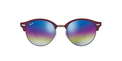 Ray-Ban RB4246 Clubround Round Sunglasses, Top Bordeaux On Transparent/Light Grey Mirrored Rainbow, 51 mm