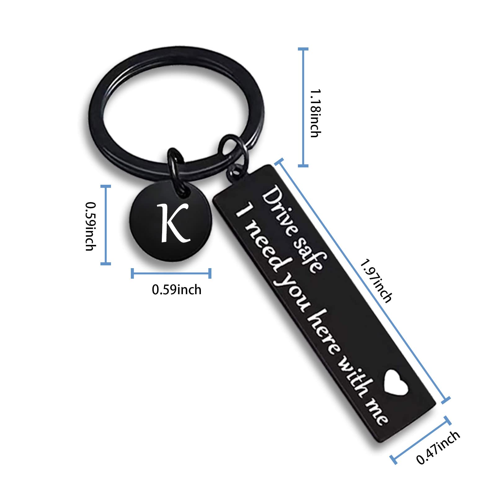 VICKHU drive safe keychain for boyfriend,26-letter keychain,gifts for boyfriend on bithday christmas valentines day (Black letter K)