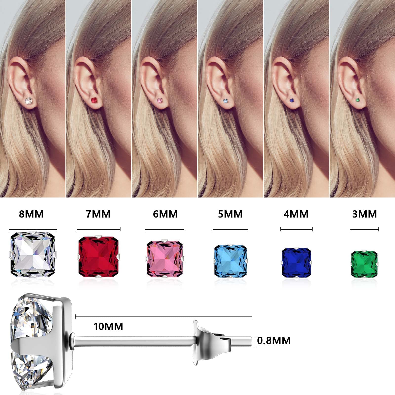 Stud Earrings for Women Set 12 Multipack Value Packaging Hypoallergenic Earrings Valentines Womens Gift (C-Square 3-8mm)