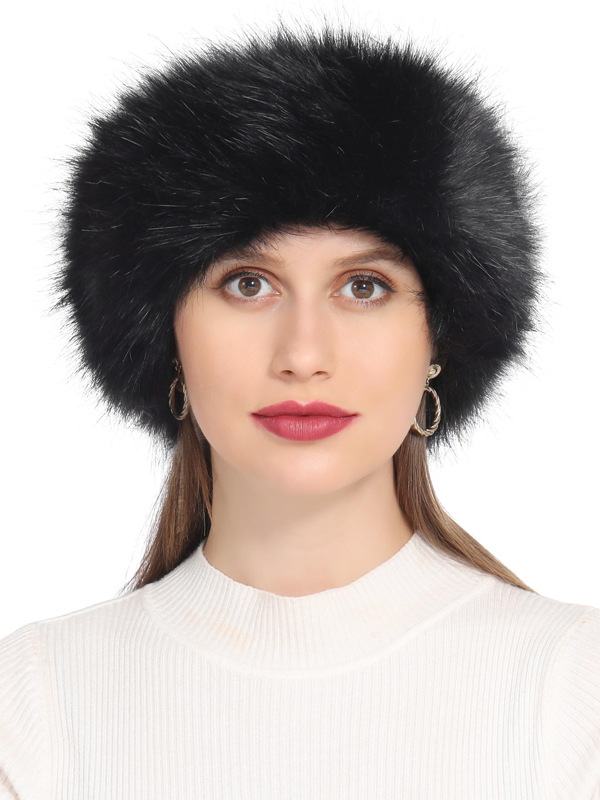 Rulala Fancy Faux Fur Headband for Women Winter Earwarmer Earmuff with Elastic(Black)