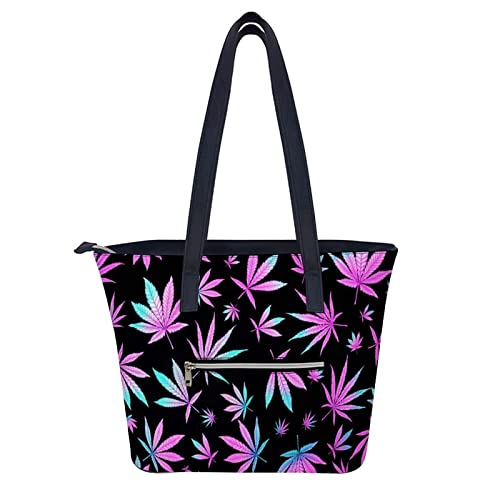 Weed Leaves Women's Tote Bag PU Leather Shoulder Bag Handbags Purse For Work Shopping Travel