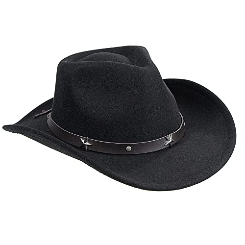 Western Cowboy Hat for Men Women Classic Roll Up Fedora Hat with Buckle Belt(Size:Medium) Black