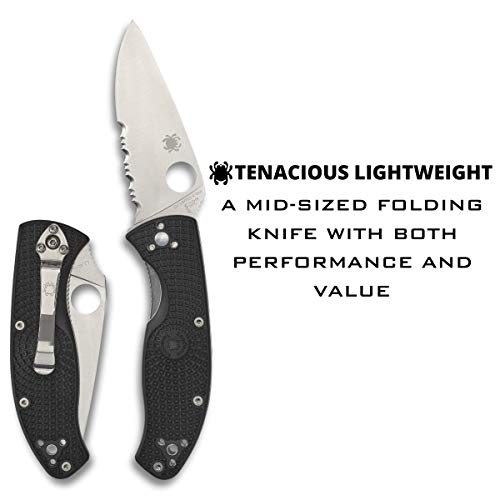 Spyderco Tenacious Lightweight Folding Utility Pocket Knife with 3.39" Stainless Steel Blade and Black FRN Handle - Everyday Carry - CombinationEdge - C122PSBK