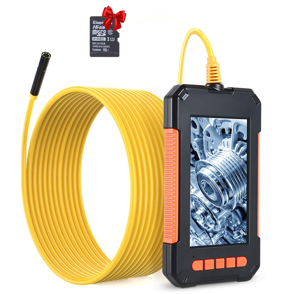 Ragu Endoscope Camera, 1080P HD Borescope 4.3” LCD Screen Inspection Camera IP67 Waterproof Industrial Endoscope with 8 Dimmable LEDs 16.4ft Semi-Rigid Cord