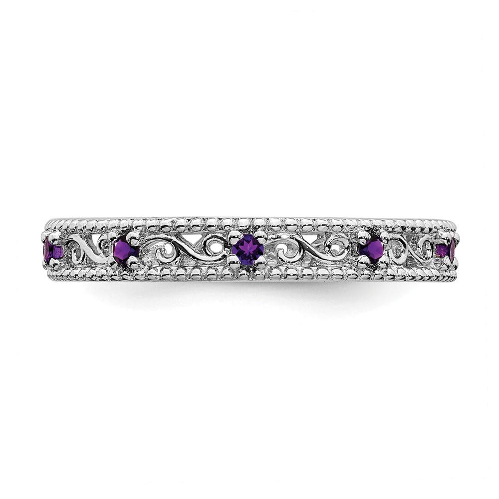 Solid 925 Sterling Silver Stackable Amethyst Purple February Gemstone Ring Eternity Band Size 8