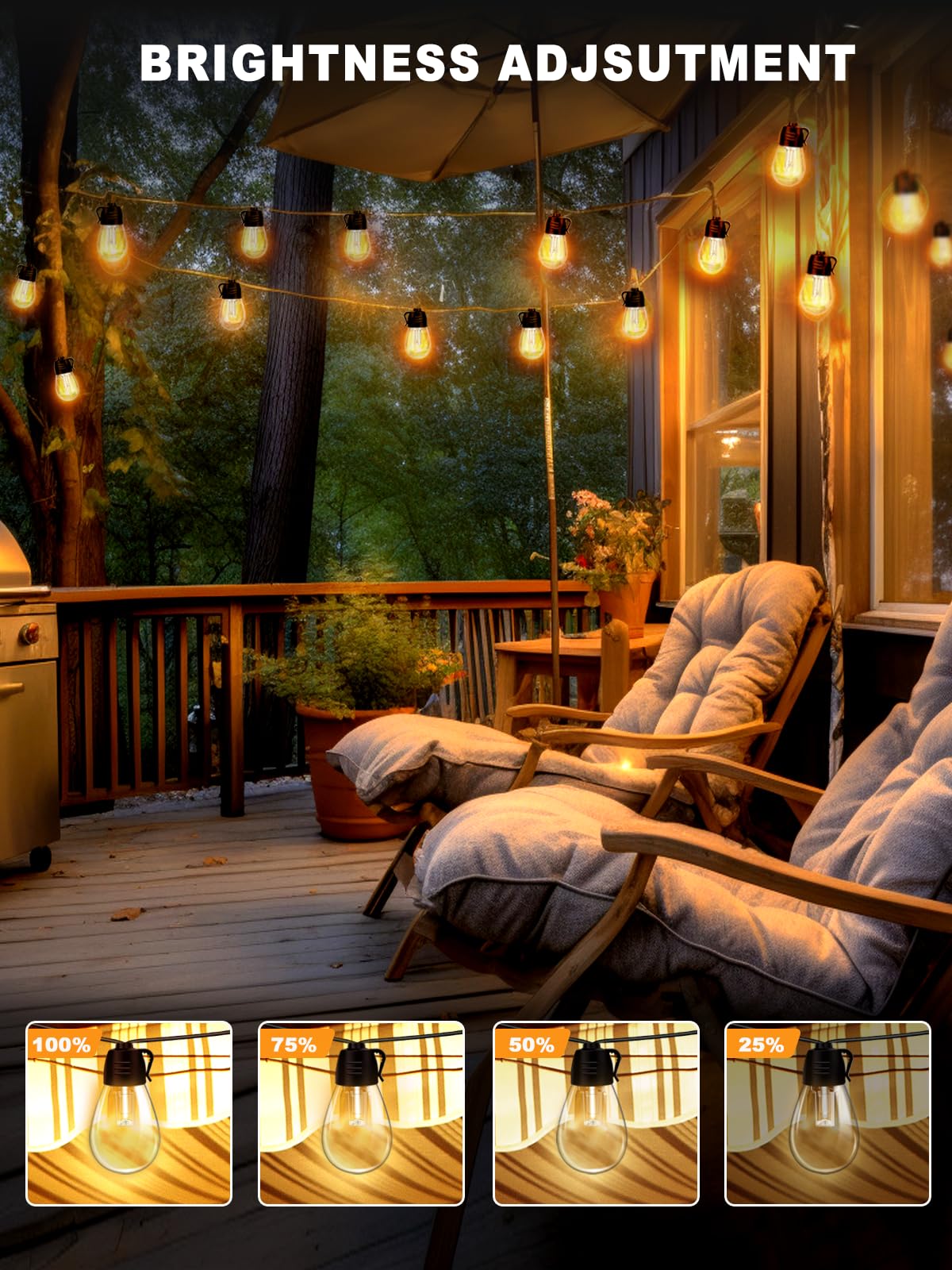 Plbriyu 50FT Outdoor String Lights with Shatterproof, Patio Lights with 20 Waterproof Bulbs,2700K Dimmable Outside Lights,Decorative for Yard Porch Garden