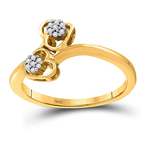 Solid 10k Yellow Gold Round Diamond Slender Double Heart Bypass Engagement Wedding Anniversary Ring Band 1/20 Ct. - Size 5