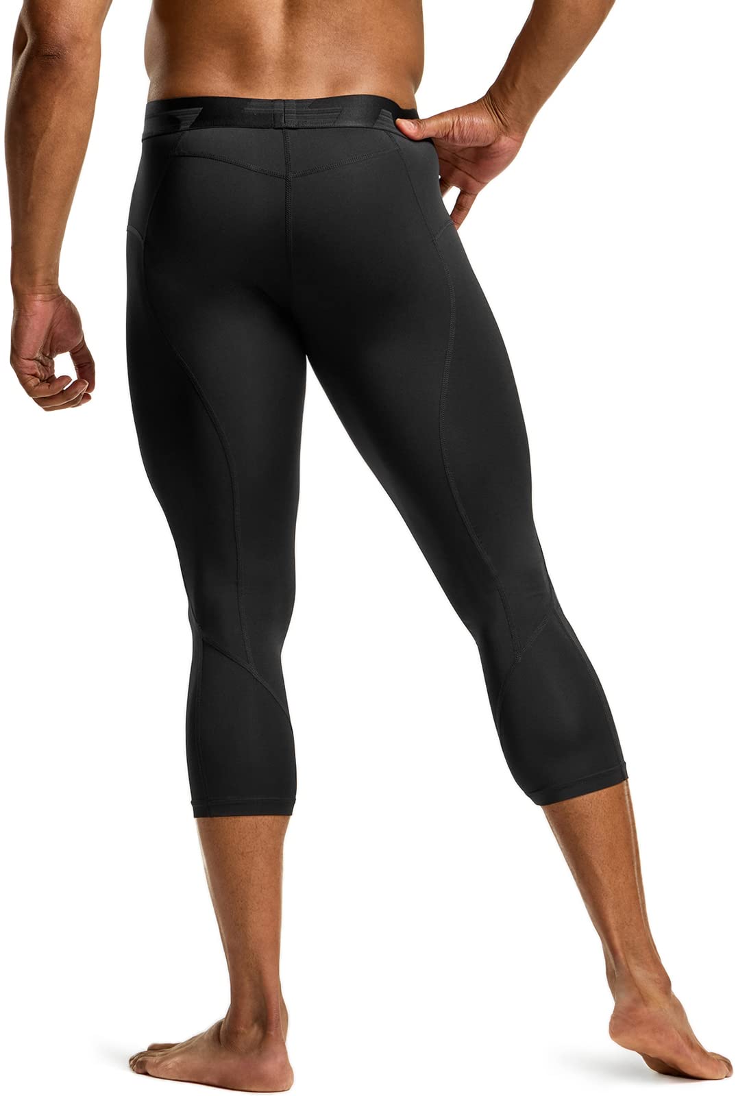 TSLA Men's 3/4 Compression Pants, Running Workout Tights, Cool Dry Capri Athletic Leggings, Yoga Gym Base Layer, Control Capris Black, Large
