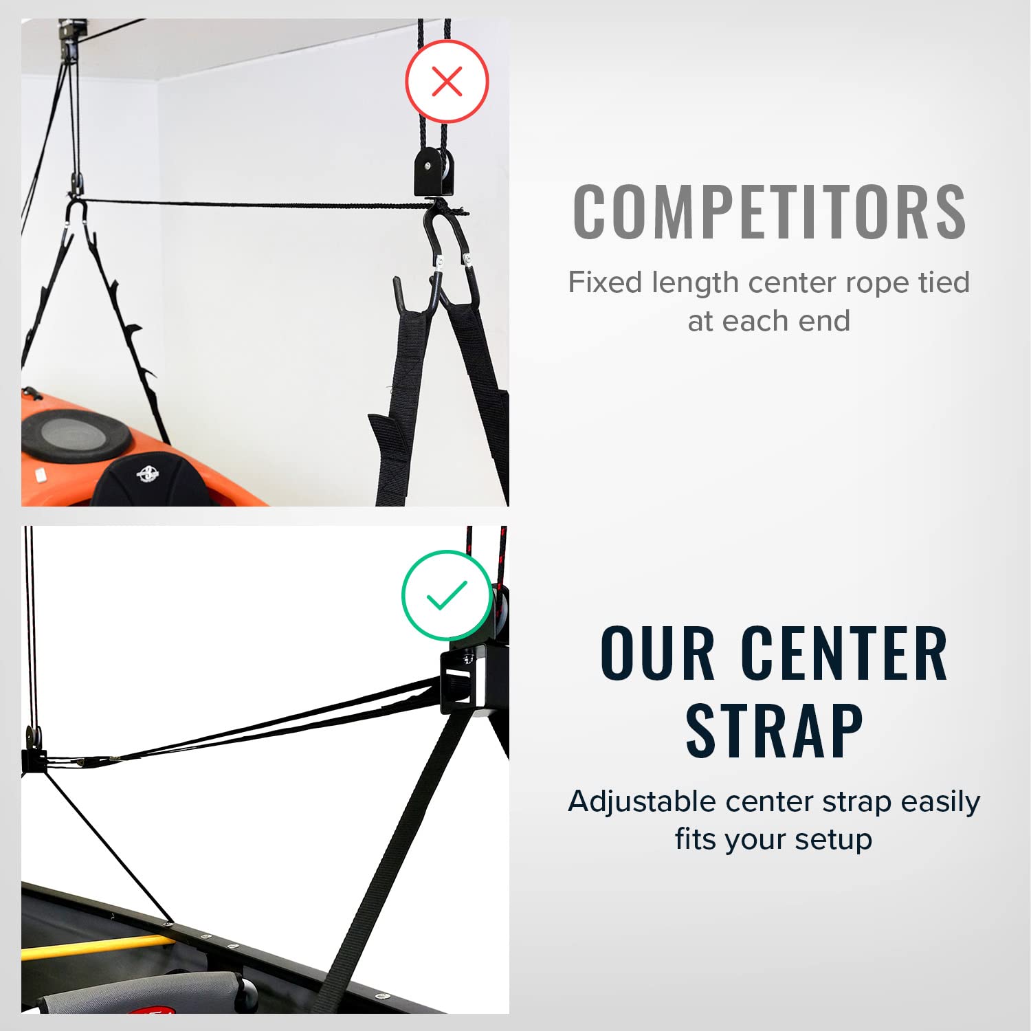 StoreYourBoard Kayak Ceiling Storage Hoist, Garage Pulley Hi-Lift System (2 Kayaks)