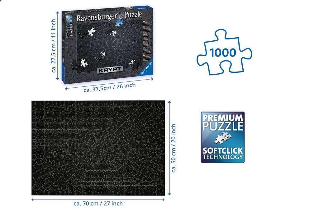 Ravensburger Krypt Black Puzzle - Unique 736-Piece Challenge for Adults | Softclick Technology for Perfect Fit | Engaging Spiral Cut Design | Quality Craftsmanship | Ideal for Relaxation or Gifting