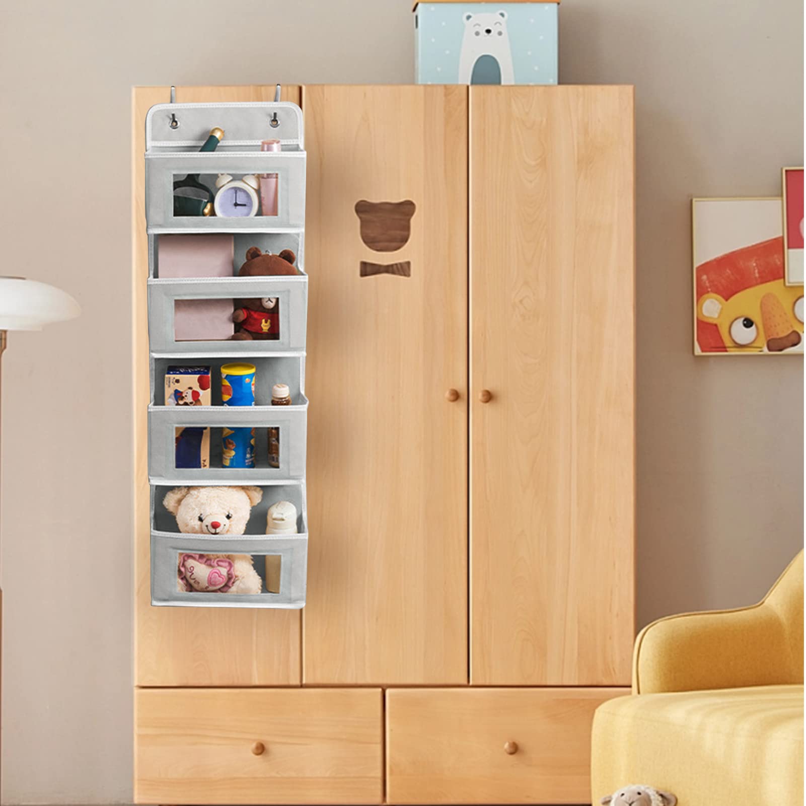 YEXEXINM 2 Pack Over Door Organizer with 4 Large Pockets, Hanging Storage Organizer with Clear Window, Behind The Door Storage Organizer for Bedroom, Bathroom, Nursery, Camper, Shoes, Diapers