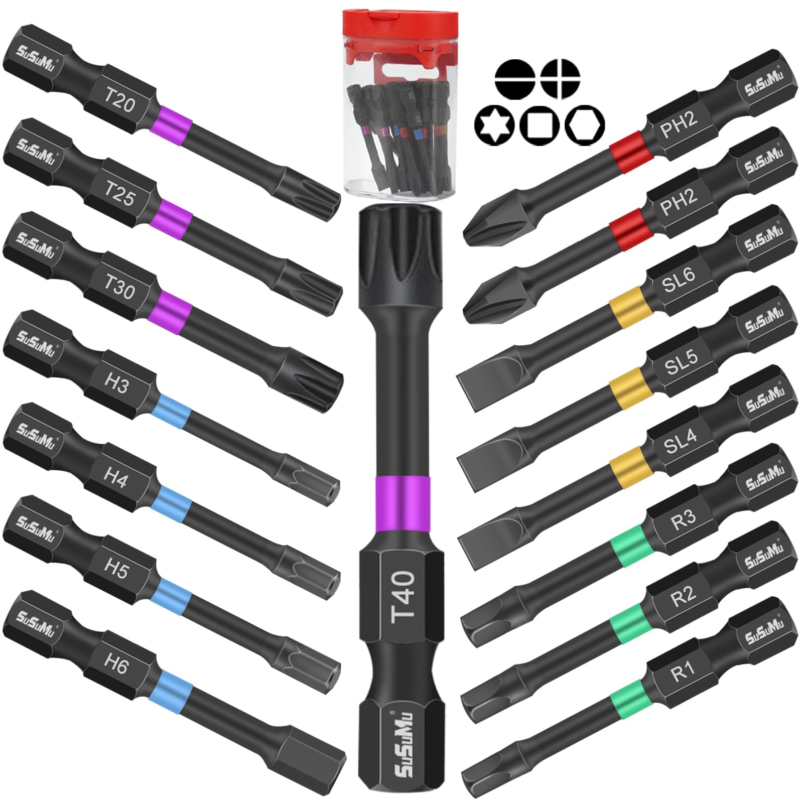 t25 torx bits for impact driver,SuSuMu 20 Pieces T25 2 In. Impact Tough Magnetic #25 Torx Head Power Bits, S2 Alloy Steel T25 Screwdriver Bits Set