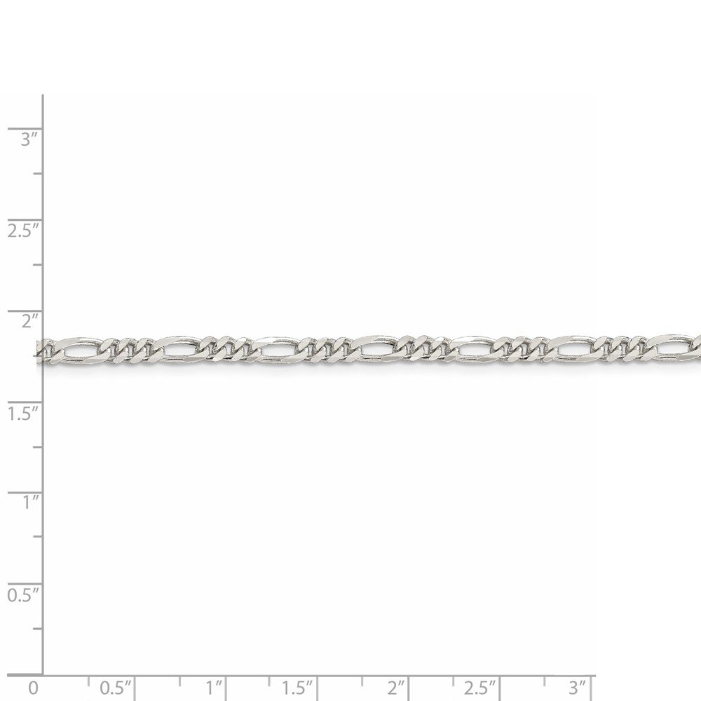 Solid 925 Sterling Silver 4mm Figaro Chain Necklace - with Secure Lobster Lock Clasp 24"