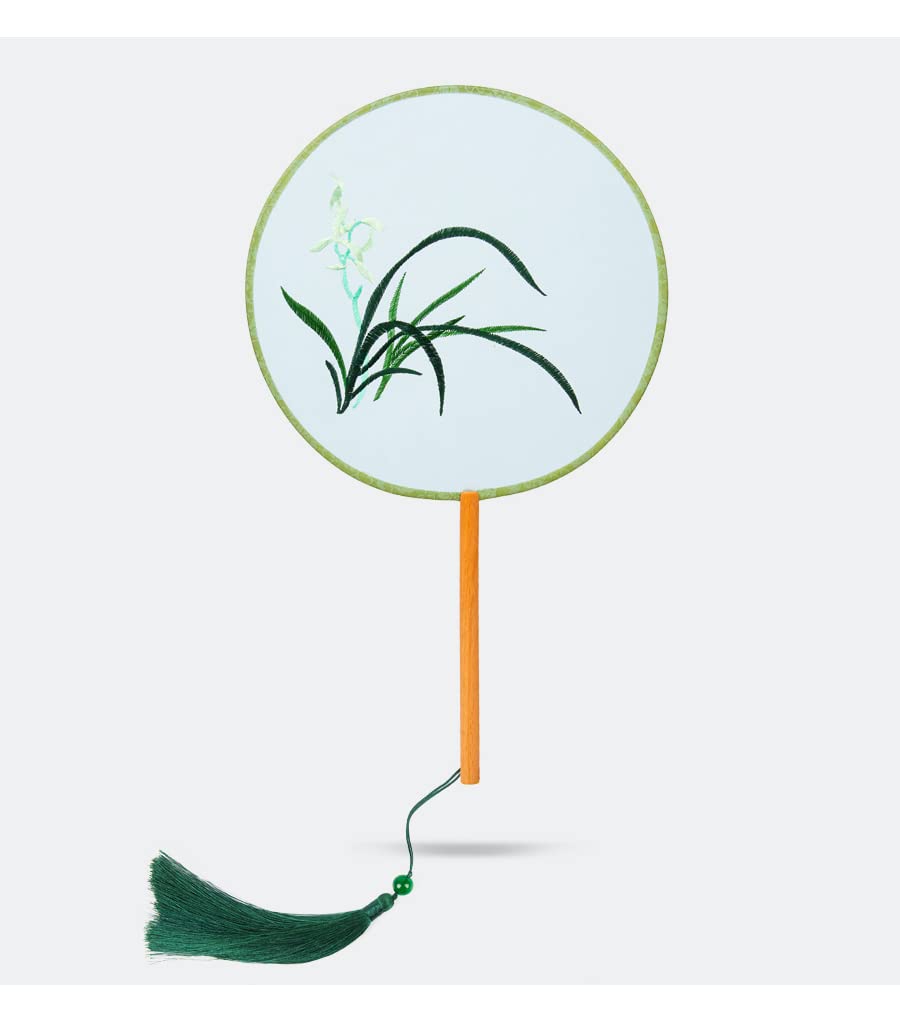 YUELAI Chinese Fan Embroidery Hand Circular Fan, China Ancient Dance Translucent Silk Round Fan Empty Valley Magnolia