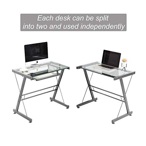 Yyl Computer Desk Gaming Desk Glass Computer Home Office Toughened Glass L Shaped Gaming Gamer Command Center Workstation Desk for Small Spaces (Color : Glass)