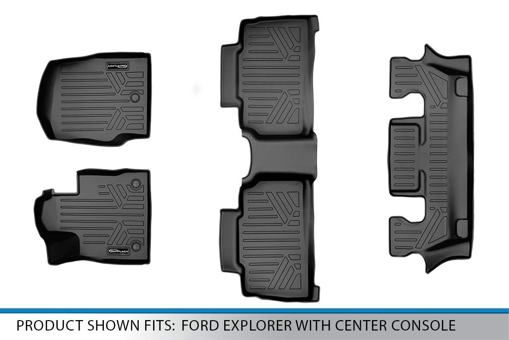 SMARTLINER Custom Floor Mats 3 Row Liner Set Black Compatible with 2020-2023 Compatible with Ford Explorer Only Fits 6 Passenger Models W/ 2nd Row Bucket Seat