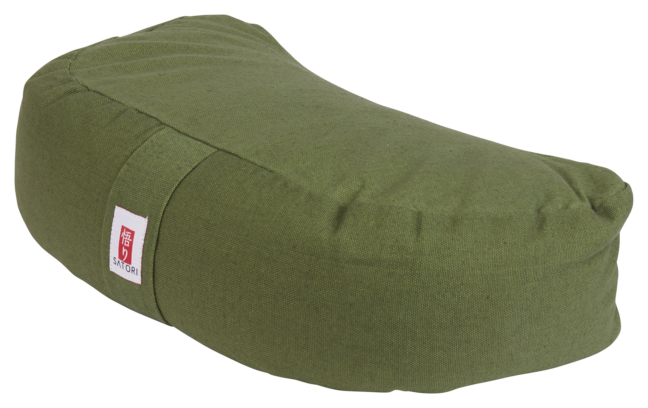 Satori Buckwheat Meditation Pillow - Zen, Yoga, Mindfulness - 14"x7"x4" Crescent Zafu Cushion w/Comfortable Cotton Cover, Adjustable Fill, Washable, with Zipper, Handle and Inside Cover