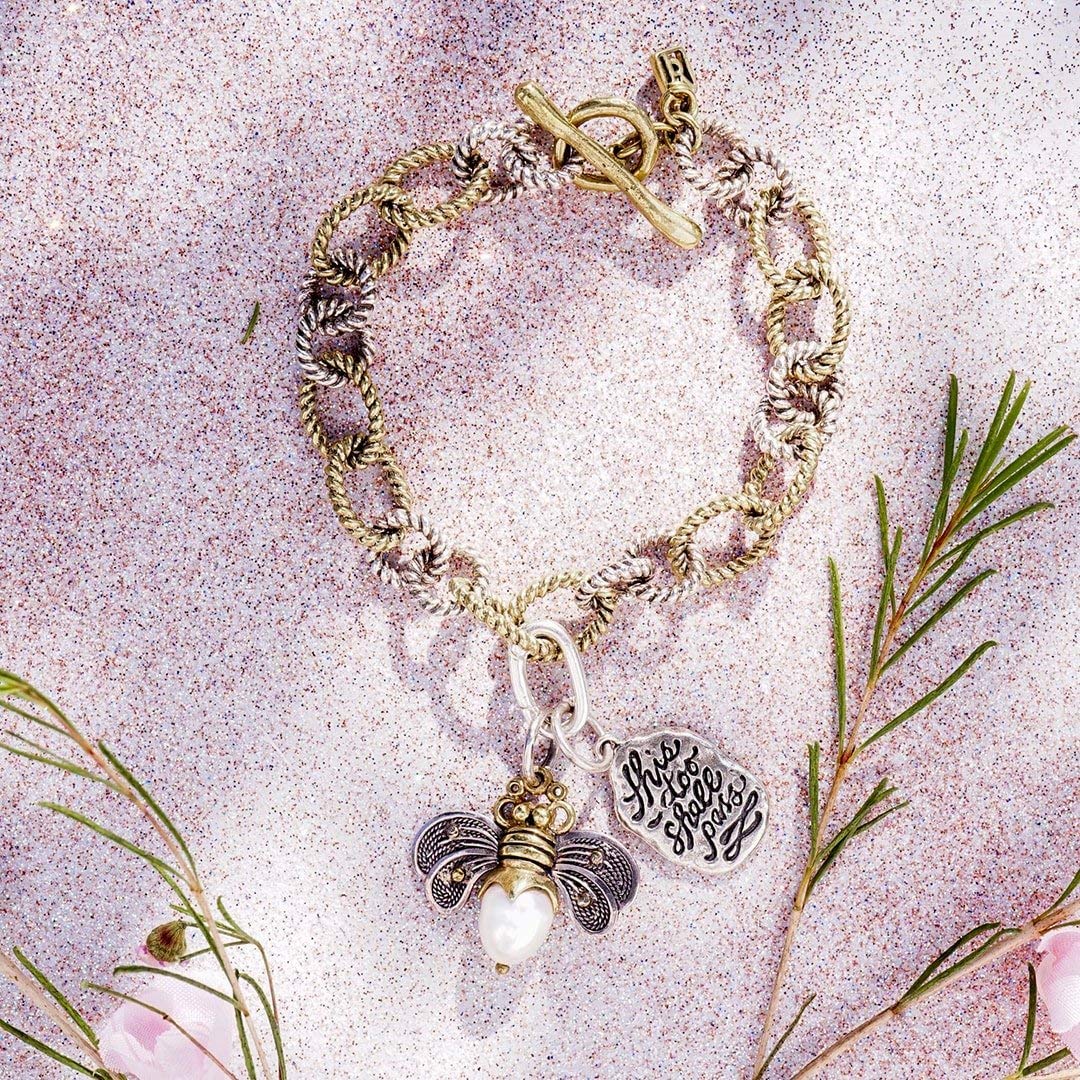 Waxing Poetic Bee Brave Sterling Silver, Brass and Pale Pearl Bee Charm