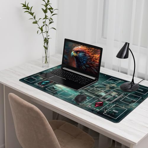 Playmat for OCG, Game Play Mat for TCG CCG 24 x 14 inch with Non-Slip Rubber Base and Stitched for Board Games and Table Magic, Moon and River at Night
