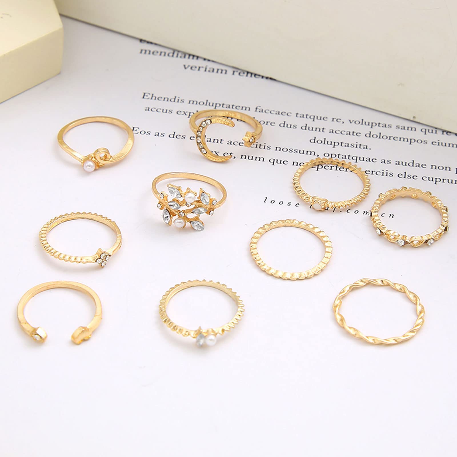 YRlilicc 10Pcs Bohemian Knuckle Stacking Rings for Women Multiple Stackable Rhinestone Pearl Flowers Joint Finger Rings Dainty Stack Gold Midi Rings Set