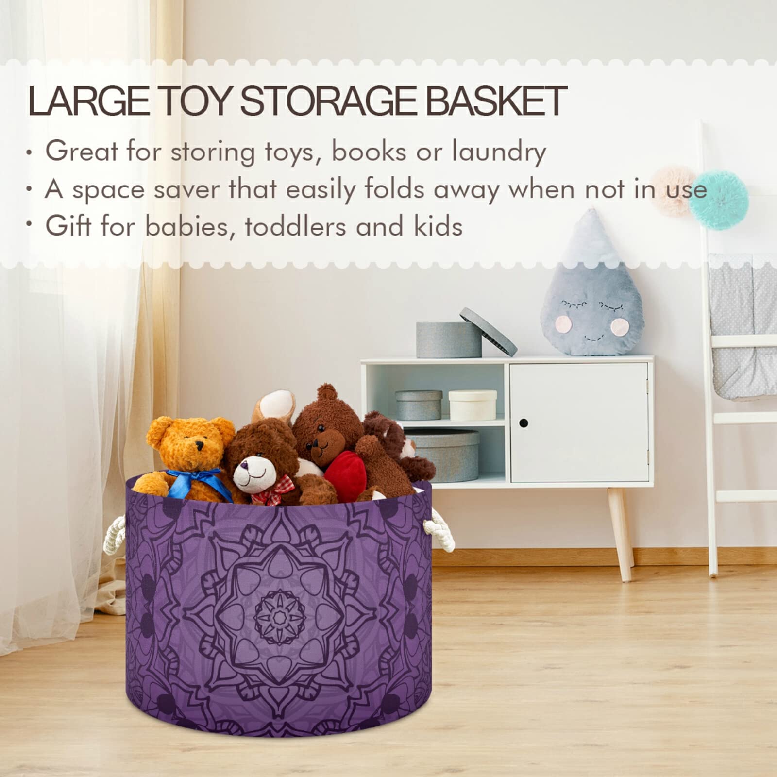 xigua Cotton Rope Basket Purple Kaleidoscope Baby Laundry Basket Blanket Kids Toy Storage Basket Glove Box