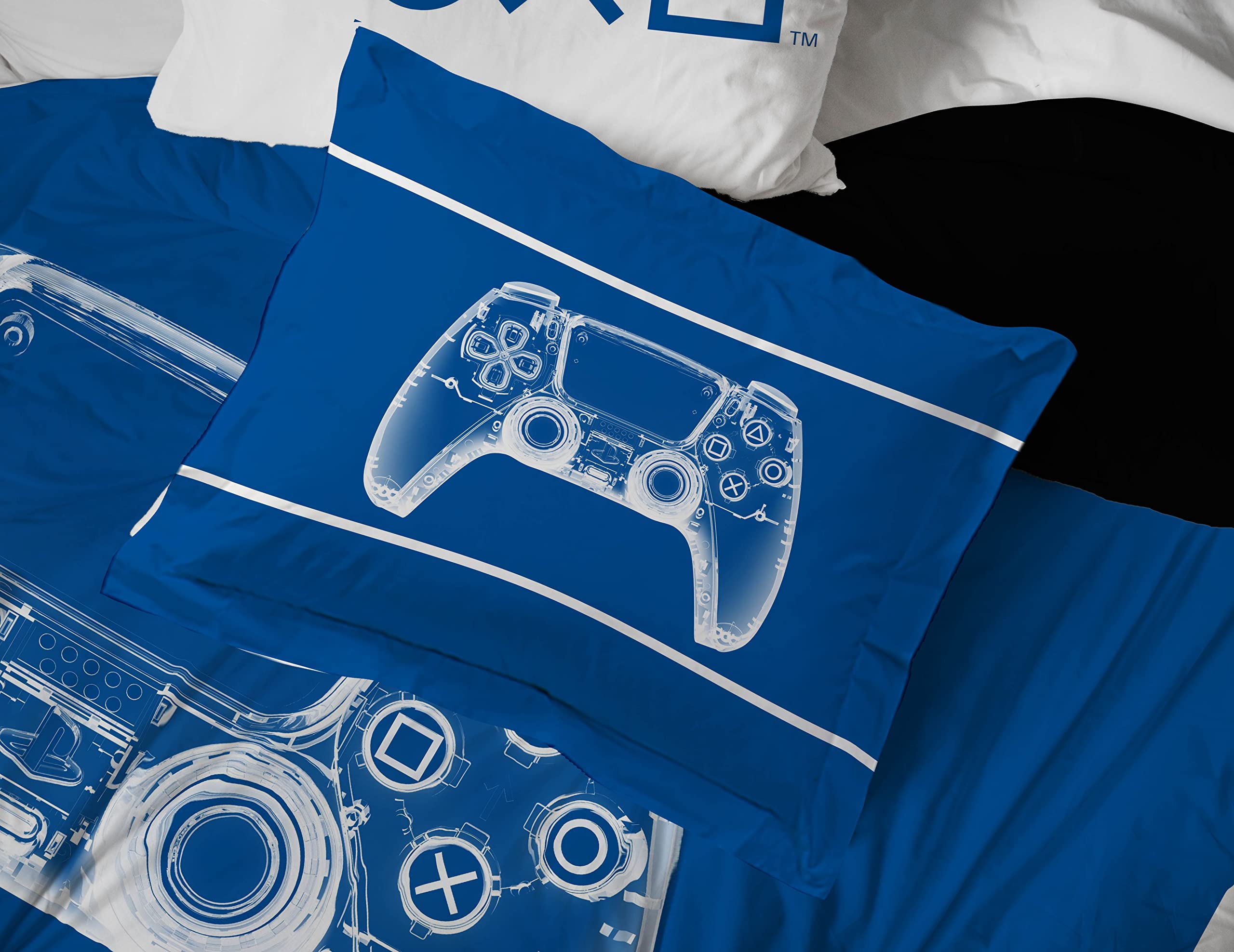 PlayStation X-Ray Gamer 7 Piece Full Size Bed Set - includes Comforter & Sheet Set - Super Soft Kids Bedding Fade Resistant Microfiber (Official Product)
