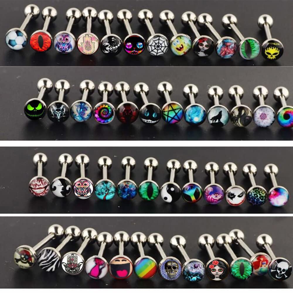 Suotarn Stainless Steel Fancy Words Tongue Ring Logo Barbell Bars 14 Gauge Tongue Piercing Lot 5/8"…