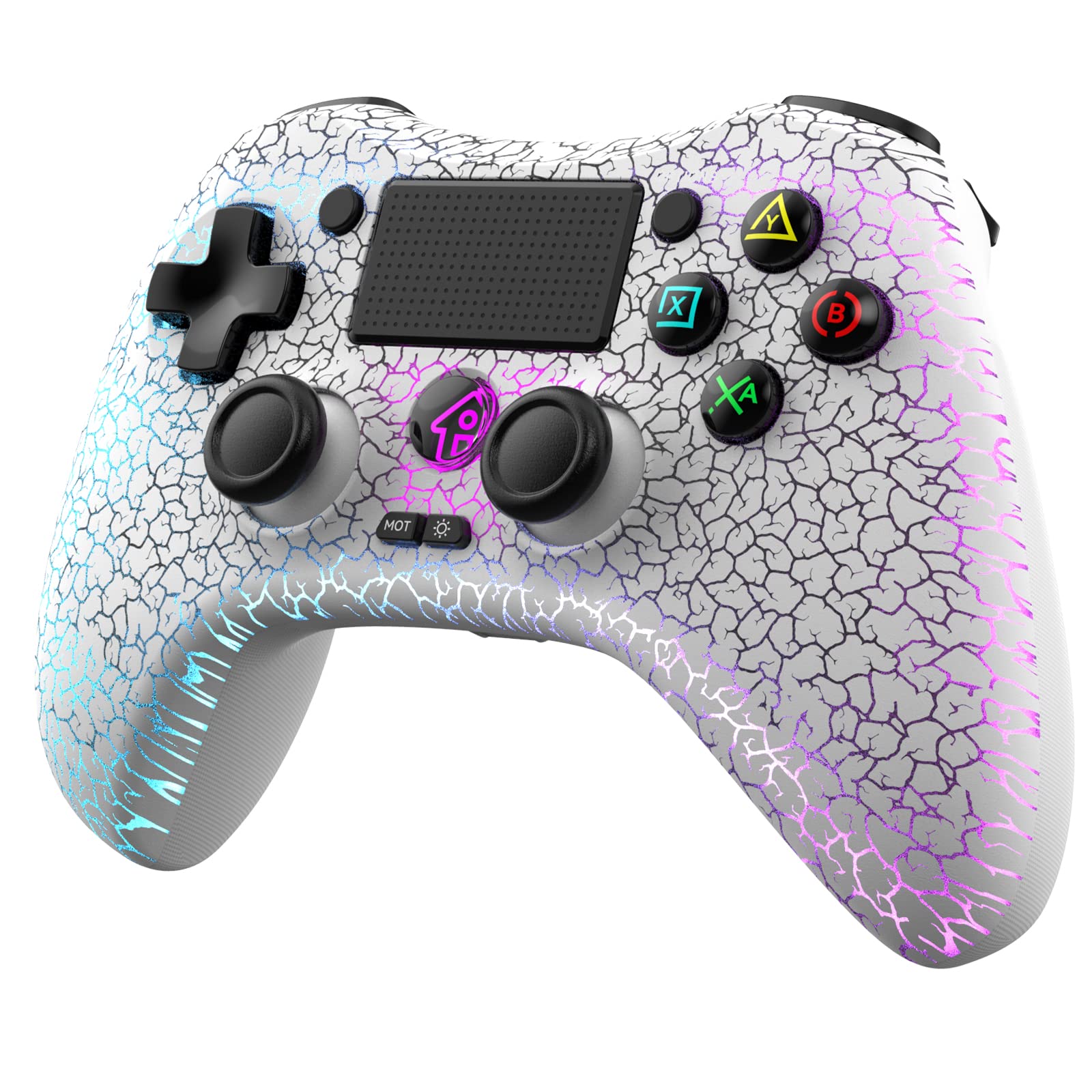 RALAN Wireless Controller with 8 Color Adjustable LED Lighting Compatible with PS4 Pro/Slim/for PS4 Controller Dualshock 4, with Headphone Jack for FPS Game （White）