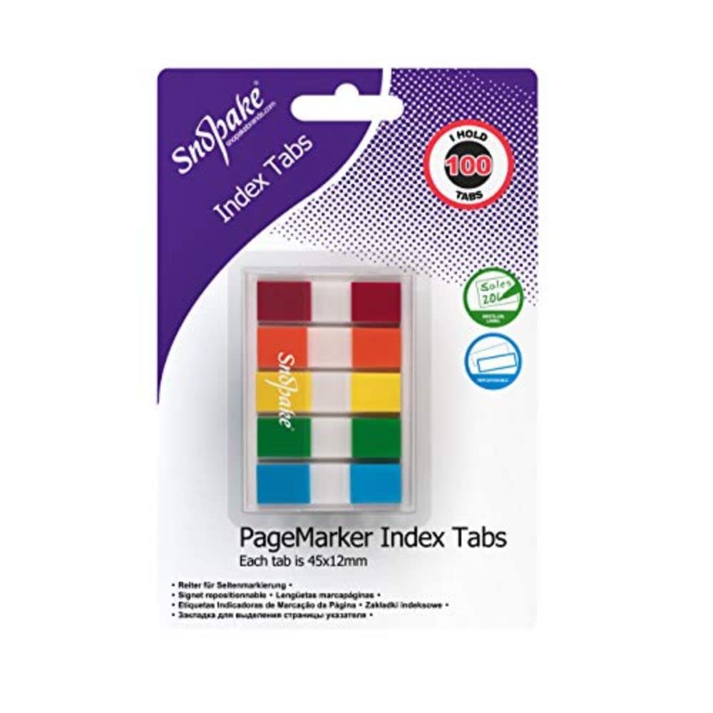 Snopake 15844 Index Tab Pagemarkers with Colour Coded Tips - 100 Tabs - 45 x 12mm [Assorted Colours]