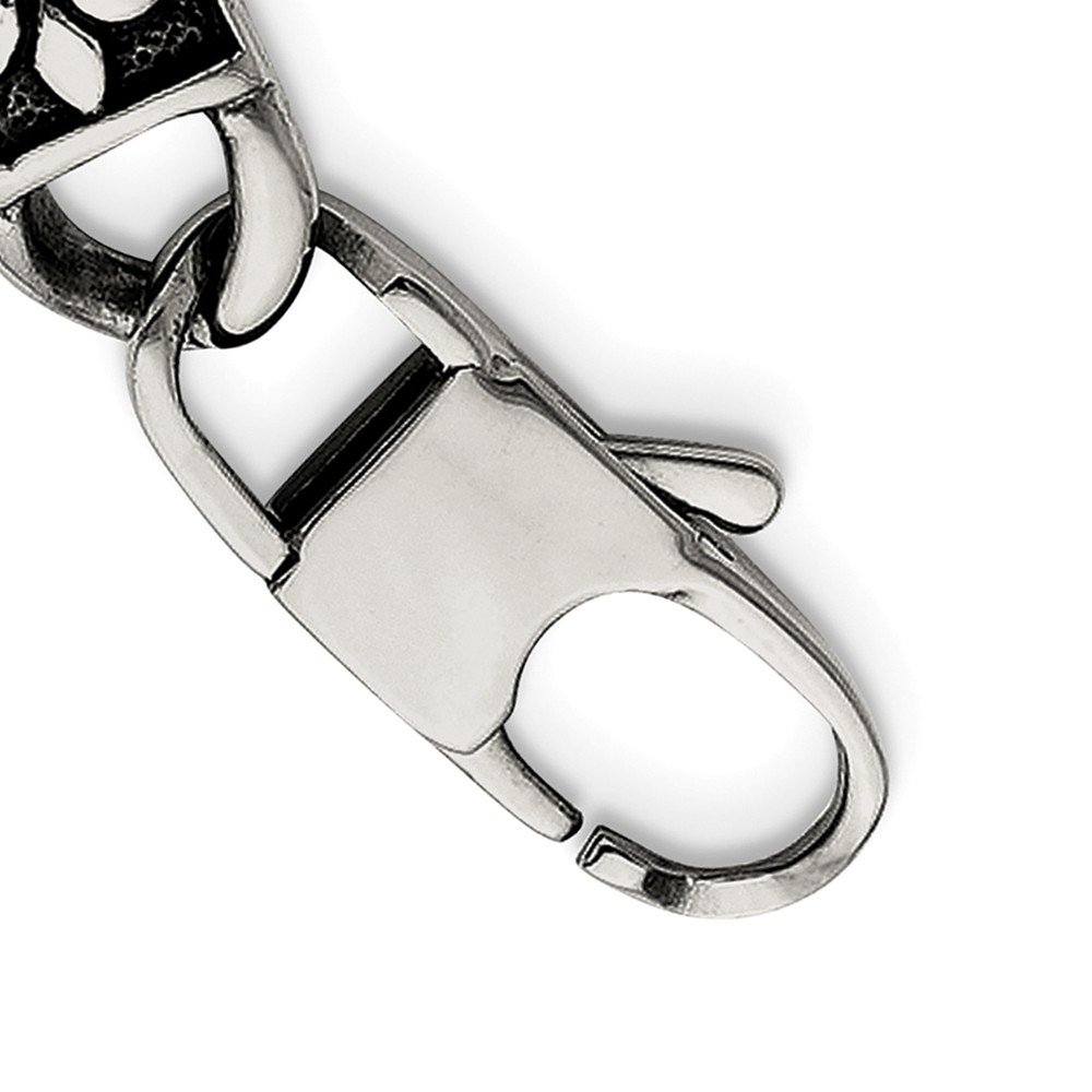 Solid Stainless Steel/Vintage Antiqued Fleur de Lis Bracelet - with Secure Lobster Lock Clasp 8.75"