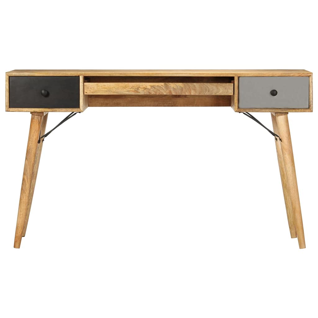 Queen.Y Farmhouse Computer Desk Gaming Desk Laptop Notebook Desk with 2 Black/Gray Drawers and Pull-Out Keyboard Tray, Home Office Wooden Writing Study Workstation Table, Brown