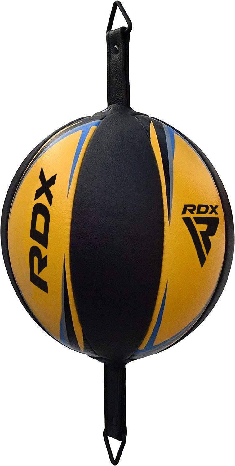 RDX Double End Speed Ball Leather Boxing Double End Speed Ball Bag MMA Double End Dodge Ball Punching Training Floor to Ceiling Rope Workout (Golden)