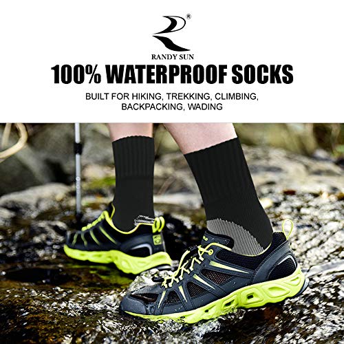 RANDY SUN Mid-Calf Waterproof Socks, Men's Hiking Trail Running Socks for Athletic Windproof Socks 1 Pair (Black&Gray,Large)