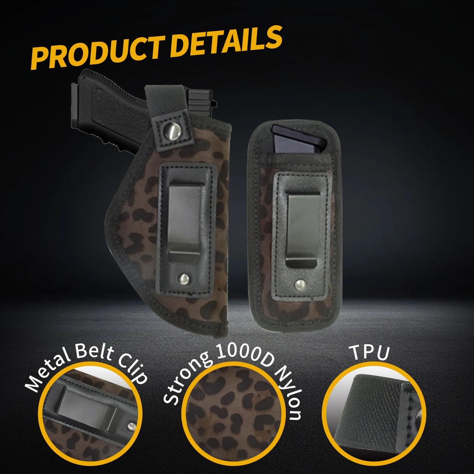 SAMTUIRUI Gun Holsters for Men Women, IWB/OWB 9mm Holsters for Concealed Carry, Universal Pistol Handguns Holster for Right Left Hand Draw, Fits Glock and Similar Handgun, Leopard Design