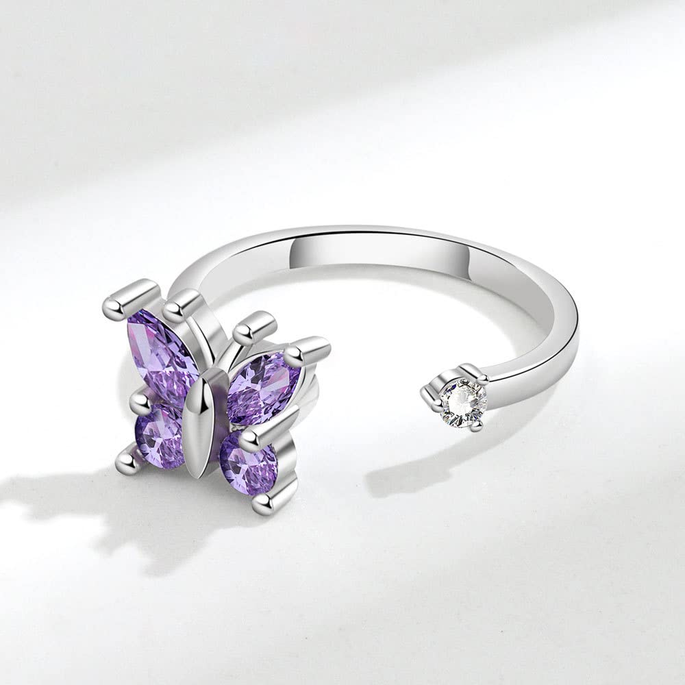YJZON 925 Sterling Silver Anxiety Ring for Women,Adjustable Open Cubic Zirconia Ring with Gift Box,Fidget Rings Butterfly Spinner Ring for Anxiety Relief