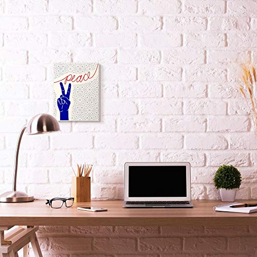Stupell Industries Peace Hand Sign Pattern Blue Red, Design by Artist The Saturday Evening Post Wall Art, 10 x 15, Wood Plaque