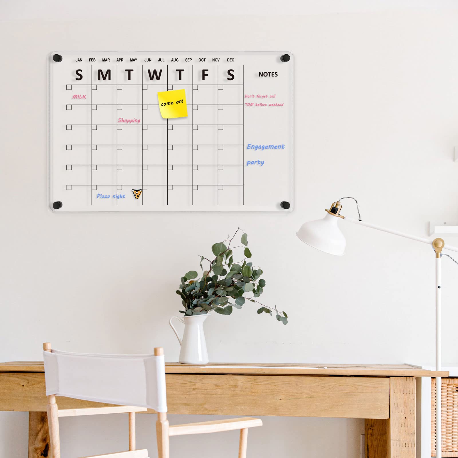 QUEENLINK Acrylic Calendar for Wall, 16"×24" Acrylic Wall Calendar Large Acrylic Board for Wall, Clear Dry Erase Board Wall Mount Familiy Planner(Black)