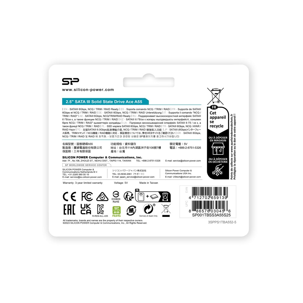 Silicon Power SSD 1TB 3D NAND A55 SLC Cache Performance Boost 2.5 inch SATA III 7mm (0.28") Internal Solid State Drive