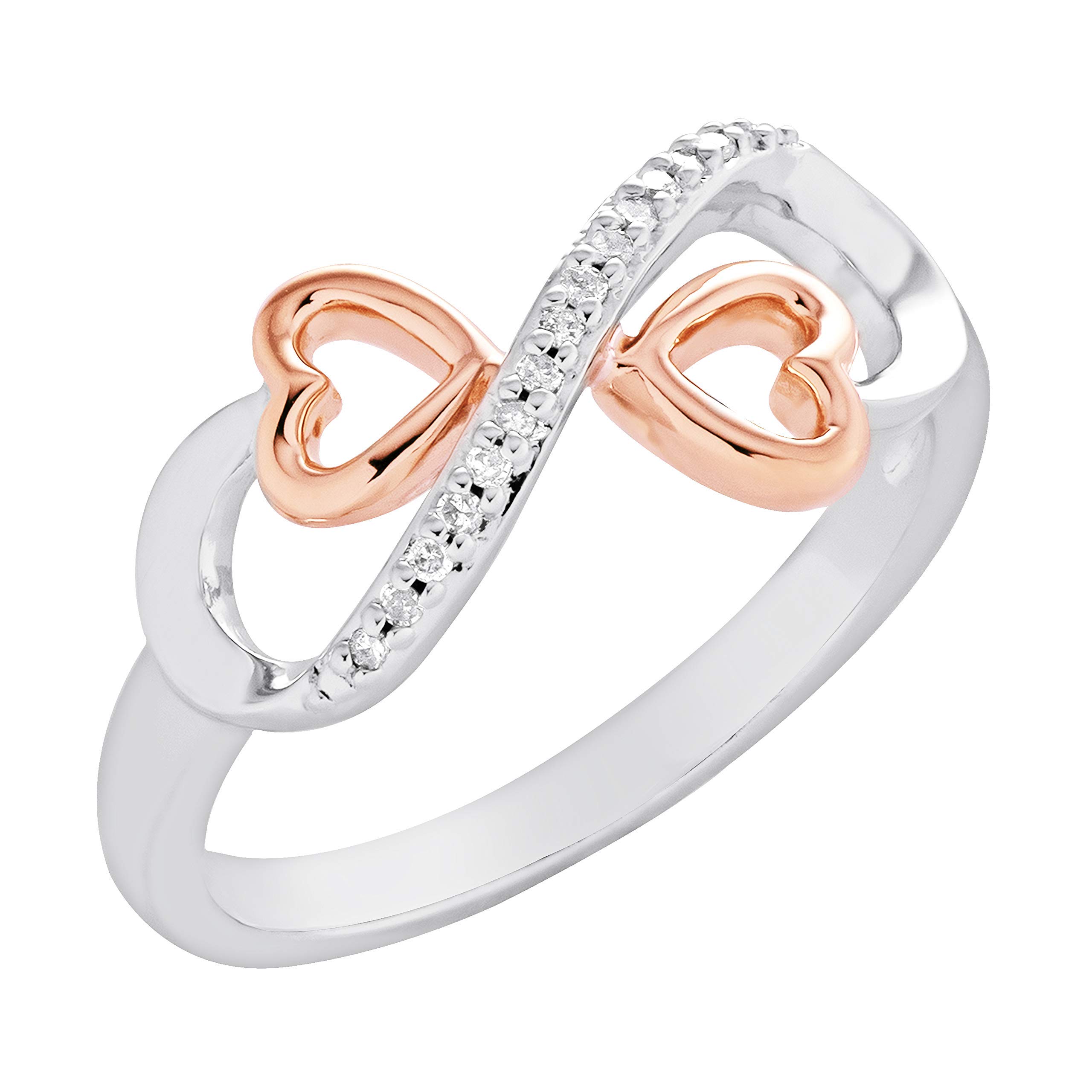 Two Tone 14K Rose Gold Plated .925 Sterling Silver Diamond Accented Infinity Knot with Hearts Promise Ring (I-J Color, I2-I3 Clarity) - Size 9