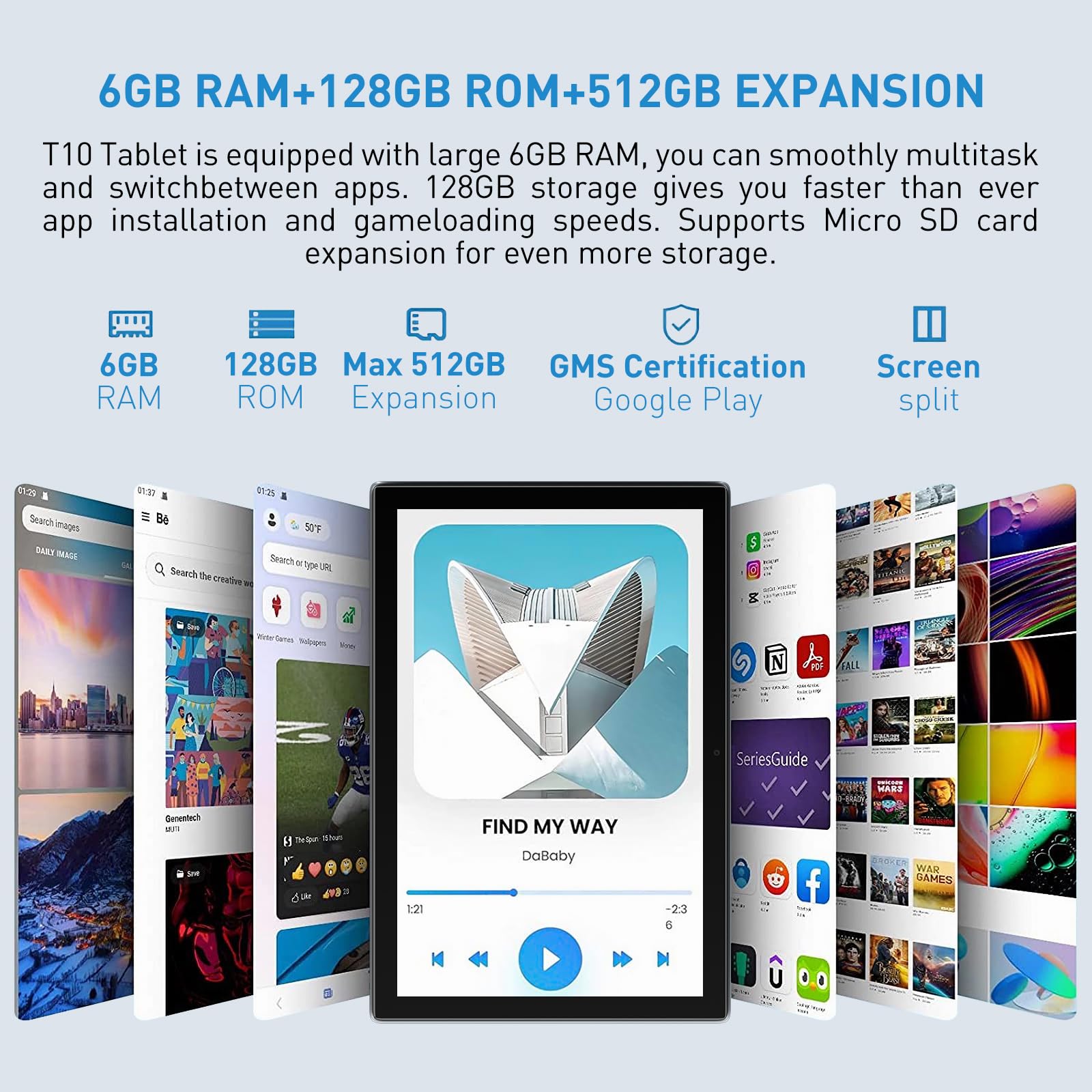 XGODY Android 12 Tablet 10 inch Tablets, T10 6GB+128GB Tablet, 512GB Expand 4 Core Android Tablet, 2.4G WiFi, 1280*800 IPS, 8000mAh Fast Charge, Bluetooth 4.2, GPS, Dual Camera, Parent control(silver)