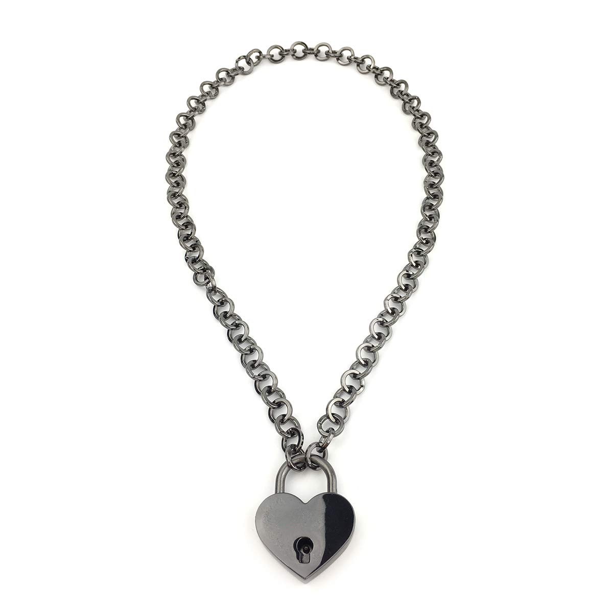 Succuba Padlock Necklace Chain Collar Choker with Two Keys and Box for Women and Men (B, 16)