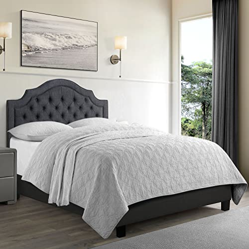 Rosevera Jardin Button Tufted Platform Bed Frame/Fabric Upholstered Bed Frame with Adjustable Headboard/Wood Slat Support, Full, Granite