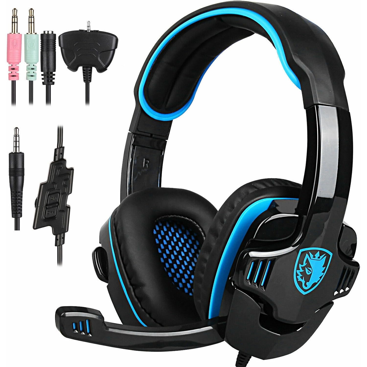 SADES SA708GT Gaming Headset for Xbox One, PS4, PC, Volume Controller, Noise Cancelling Over Ear Headphones with Mic, Bass Surround Soft Memory Earmuffs for Computer Laptop Mac