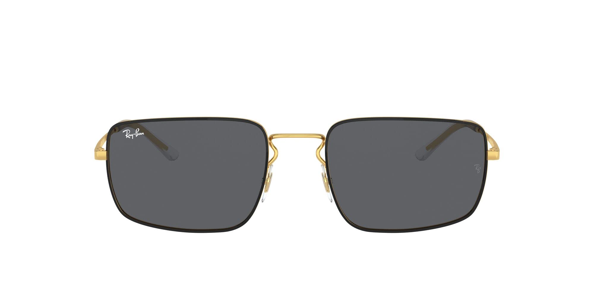 Ray-Ban RB3669 Rectangular Sunglasses, Black On Gold/Dark Grey, 55 mm