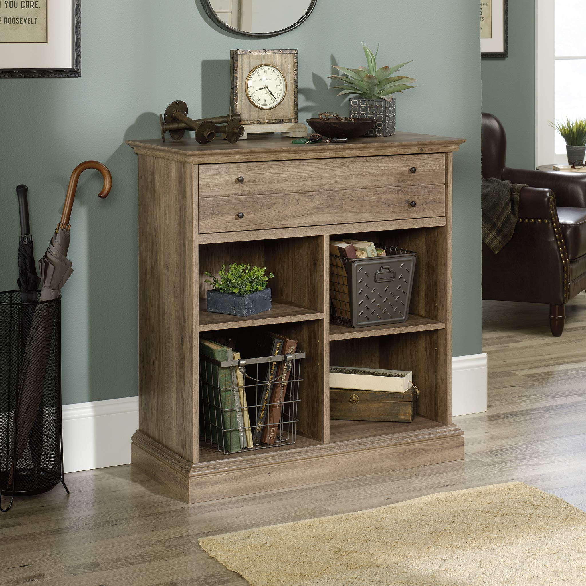 Sauder Barrister Lane Storage, L: 34.41" x W: 16.77" x H: 36.02", Salt Oak Finish