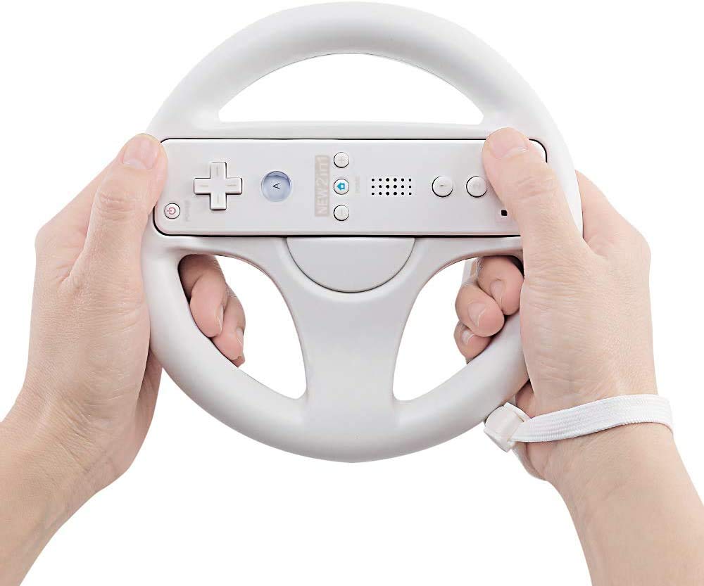 Steering Wheel for Wii Controller, 2 pcs White Racing Wheel Compatible with Mario Kart, GEEKLIN Game Controller wheel for Nintendo Wii Remote Game-White