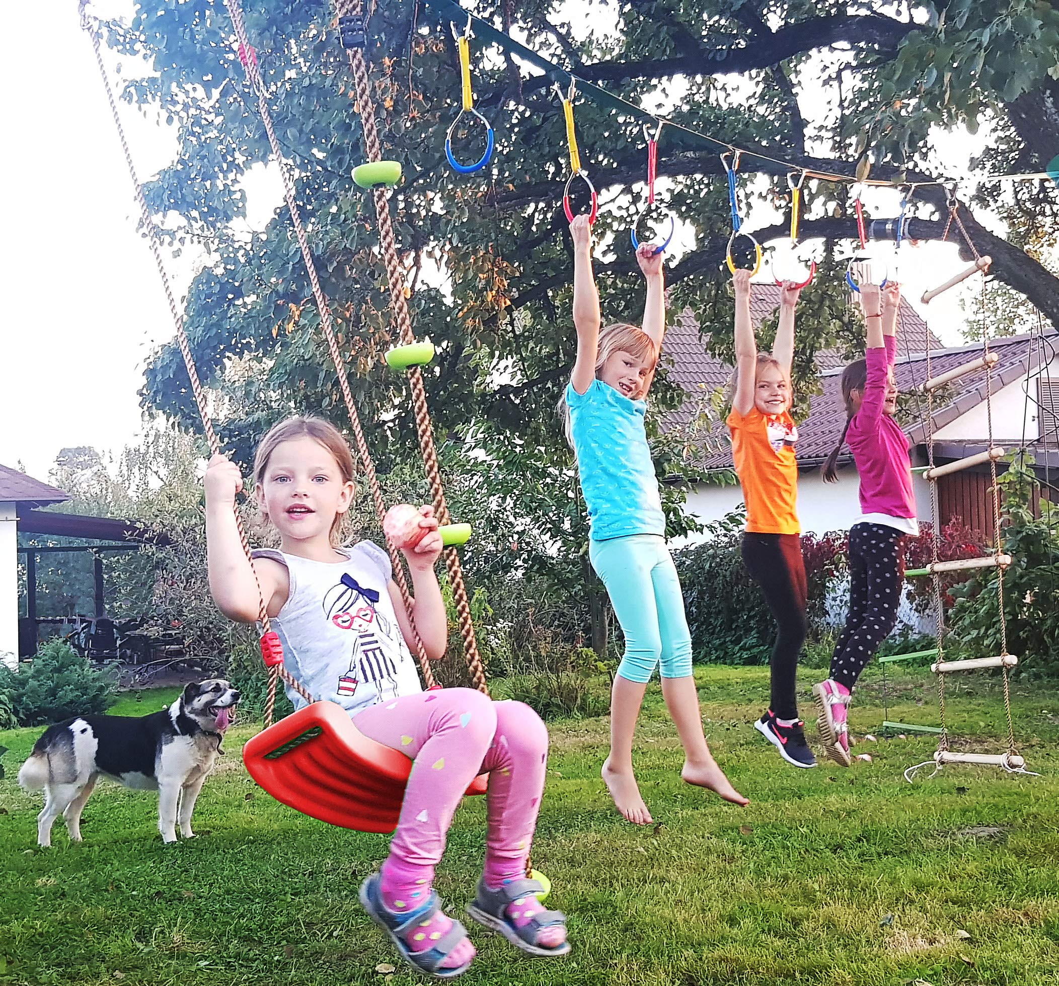 Swing seat Red for Kids and Adults with Length Control Hinge - 220lb Load - Ninja Slackline Ready - Triangle carabiners Included - Playground Swing Set Accessories Replacement