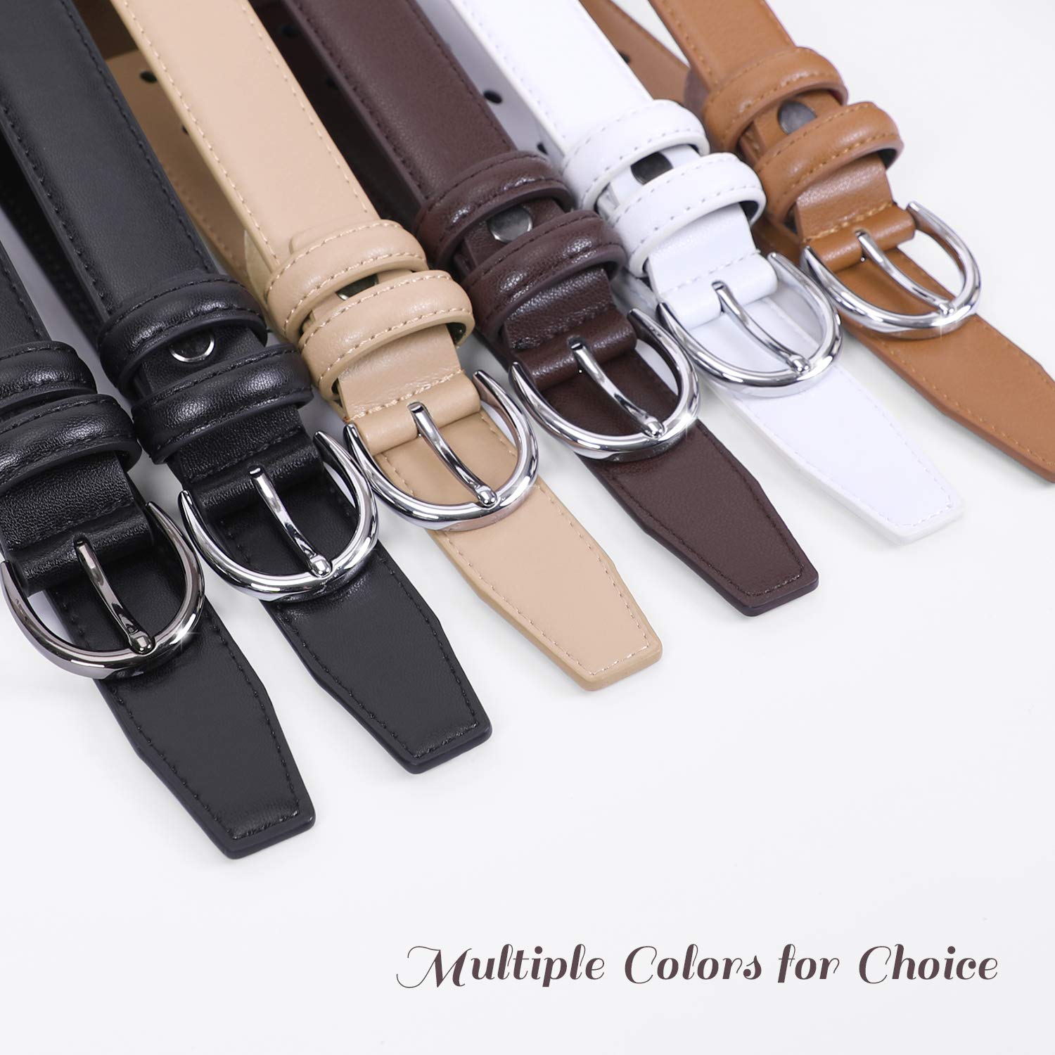 WERFORU Women Leather Belt Skinny Dress Belt for Jeans Pants with Silver Buckle